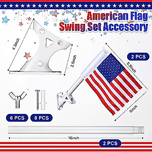 2 Sets American Flag Swing Set American Flag for Playset with Pole Playset Accessories 4th of July decorations and Treehouse Playhouse Backyard Decorations