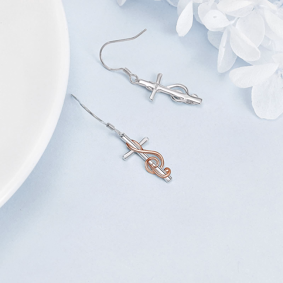 MONGAS Musical Note Cross Earrings For Women Sterling Silver Conformation Jewelry Gifts For Women
