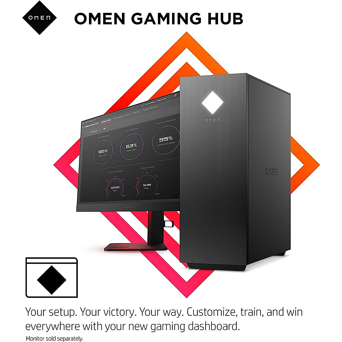 OMEN 2022 Newest Upgraded 25L Gaming Desktop PC, Geforce RTX 3060, AMD Ryzen 7 3700X, 32 GB DDR4 RAM, 1TB SSD+2TB HDD, Windows 11, VR Ready, RGB Lighting