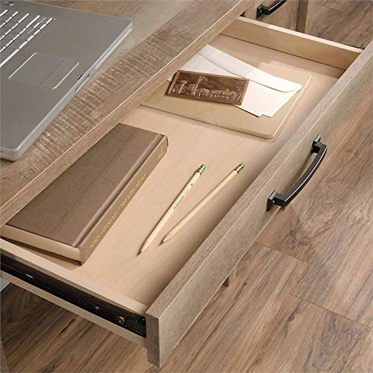 Sauder Cannery Bridge Desk, L: 43.15" x H: 19.291" x W: 29.528", Lintel Oak Finish