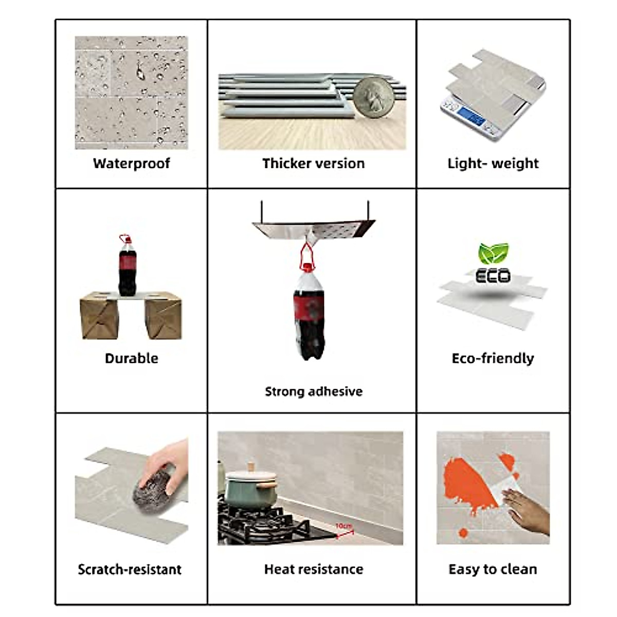 COLAMO 5-Sheet Beige Faux Granite Stone Flamed Surface Peel and Stick Rigid Large Subway Wall Tiles, Stick On Kitchen Backsplash Brick Tiles for Wall,Self Stick Tile For RV,Bathroom, Accent Wall Panel