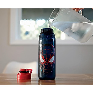 Marvel Spider-Man Miles Morales 28-Ounce Sports Water Bottle | BPA-Free Plastic Water Jug With Leakproof Screw-Top Lid And Flip-Up Cap | Hydration For Outdoor Activities, Gym Fitness Gifts