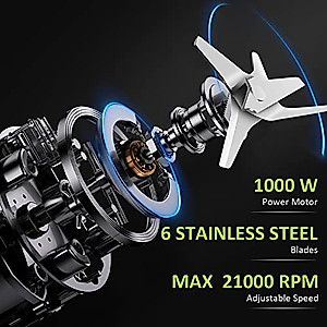 Countertop Blender, 1000W Professional Kitchen Blender for Shakes and Smoothies High Speed Ice Blender Frozen Drinks 48 OZ Glass jar (Black)