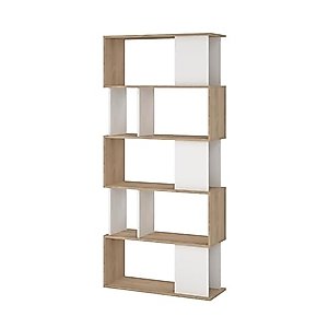 Tvilum Maze Modern Bookcase, Display Shelf and Decorative Room Divider with 7 Fixed Storage Shelves in Oak and White