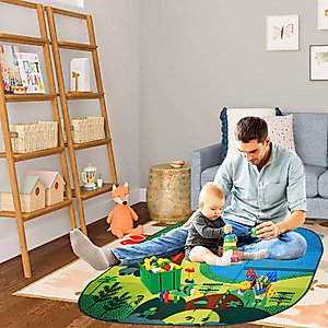 homyfort Kids Play Mat and Toy Chest Box Storage,Collapsible Storage Bin Holders with Lid for Playroom, Closet, Bedroom, Outdoor,Home Organization and Classroom12.8 12.8" 13.2"/38.4" 38.4"(Green)