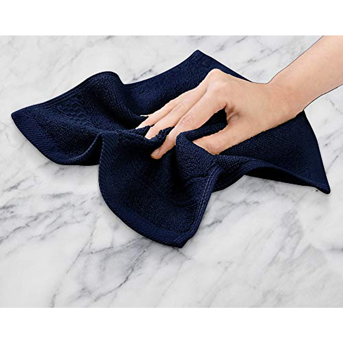 Utopia Towels Premium Bundle - Cotton Washcloths Navy (12x12 inches),Pack of 12 with Navy Hand Towels (16 x 28 inches), Pack of 6
