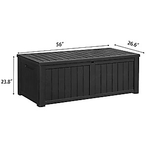Flamaker Resin Deck Box 120 Gallon Waterproof Large Deck Boxes Plus Outdoor Indoor Storage Box Imitation Wood Resin for Patio Furniture Garden Tools and Pool,Dark Black
