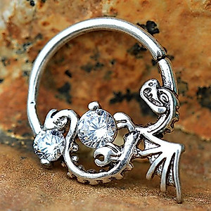 Pierced Owl 16GA Stainless Steel Crystal Flying Dragon Annealed Seamless Ring