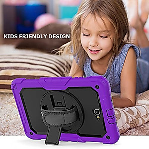 CLARKCAS Case for Samsung Galaxy Tab A 10.1 Case 2016 SM-T580/T585 with Screen Protector Kids Shockproof Rugged Cover Pencil Holder 360 Kickstand Hand Shoulder Strap Purple