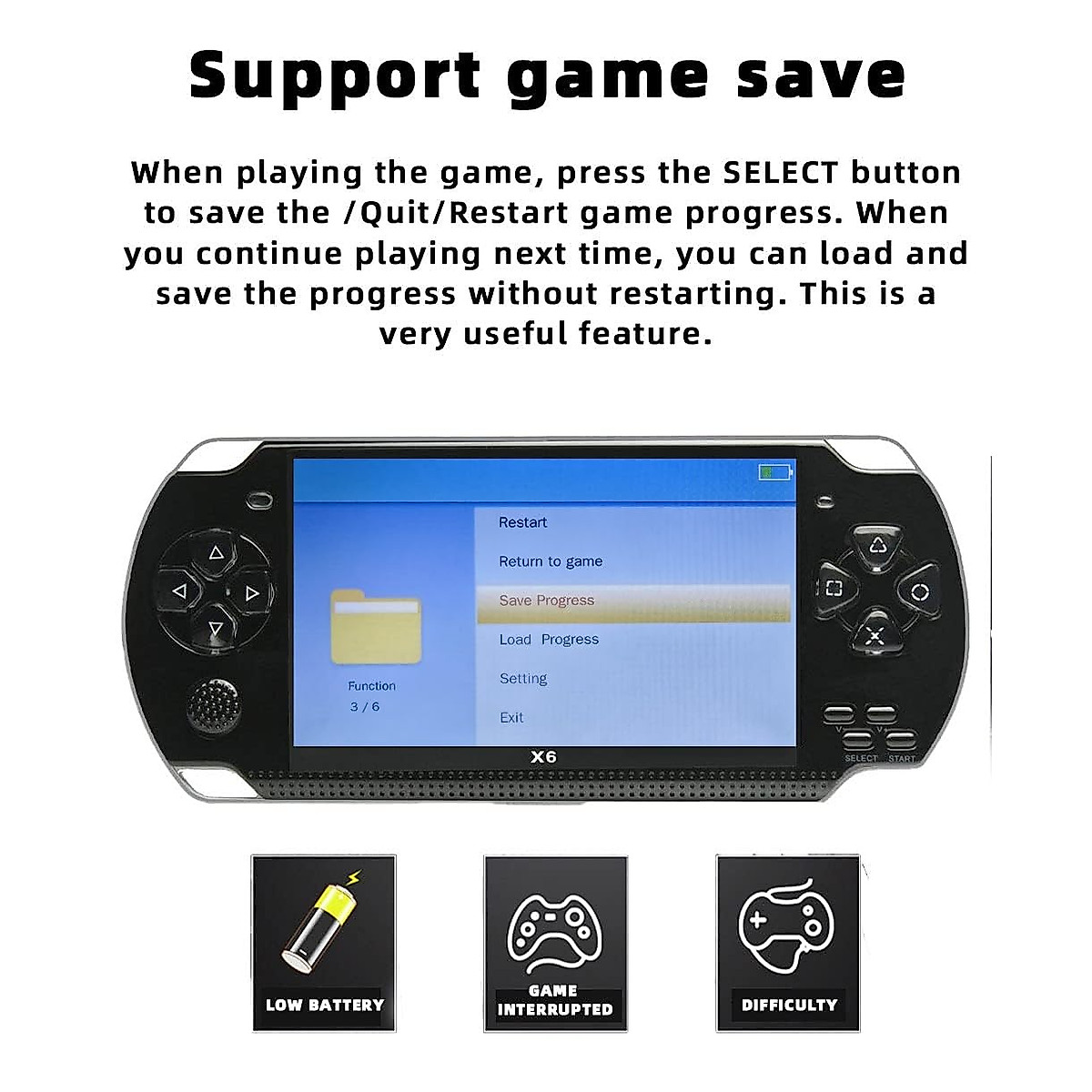 JXD Handheld Game Console 4.3 inch 8GB Built in 2000 Games for Multiple Simulators X6 Retro Video Game Console Mp3/4/Ebook TV Out Mini Hand Portable Game Player Device Holiday (Black)