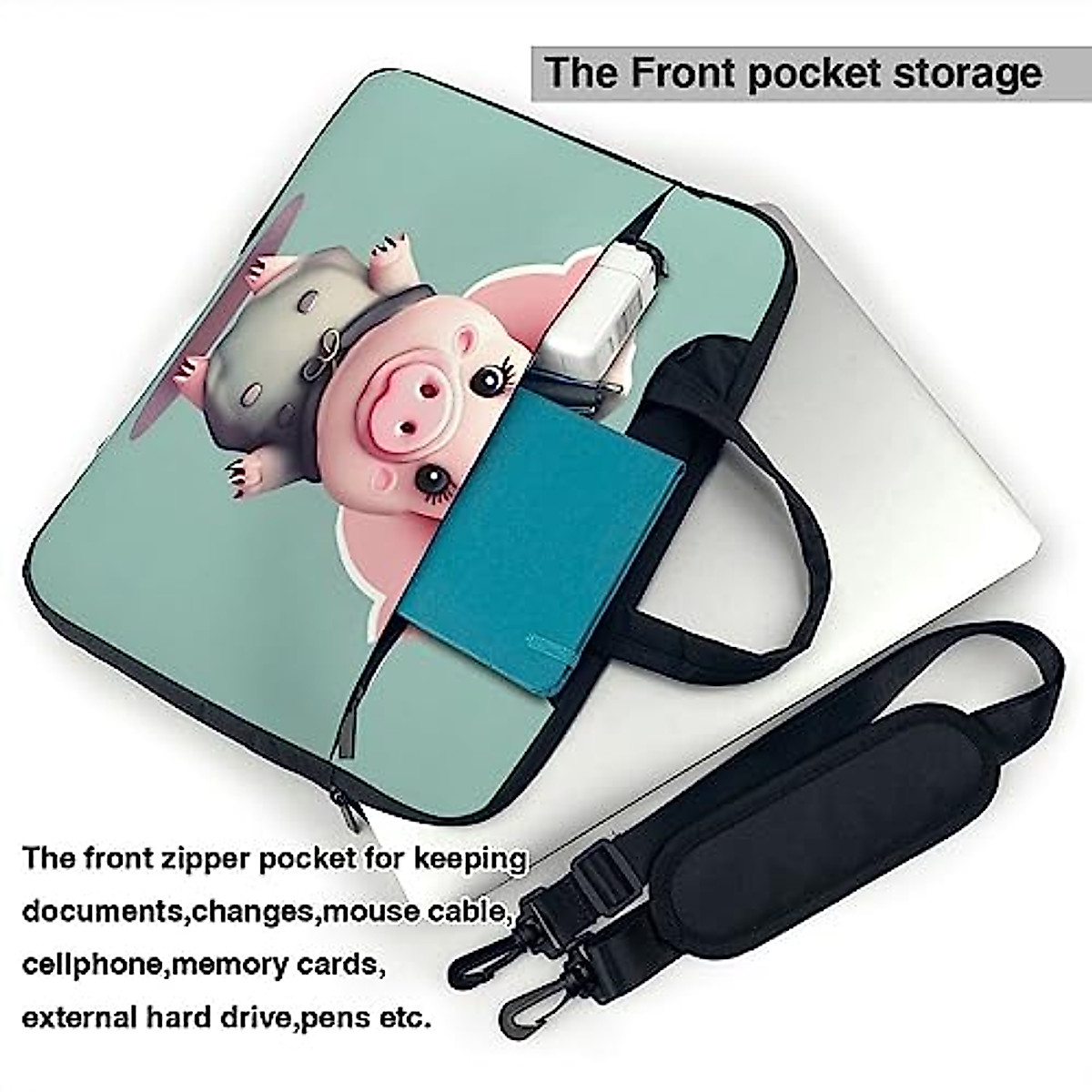 Cute Pig Laptop Bag 15.6 Inch, Business Briefcase Gifts For Men Women, Messenger Shoulder Bag With Strap