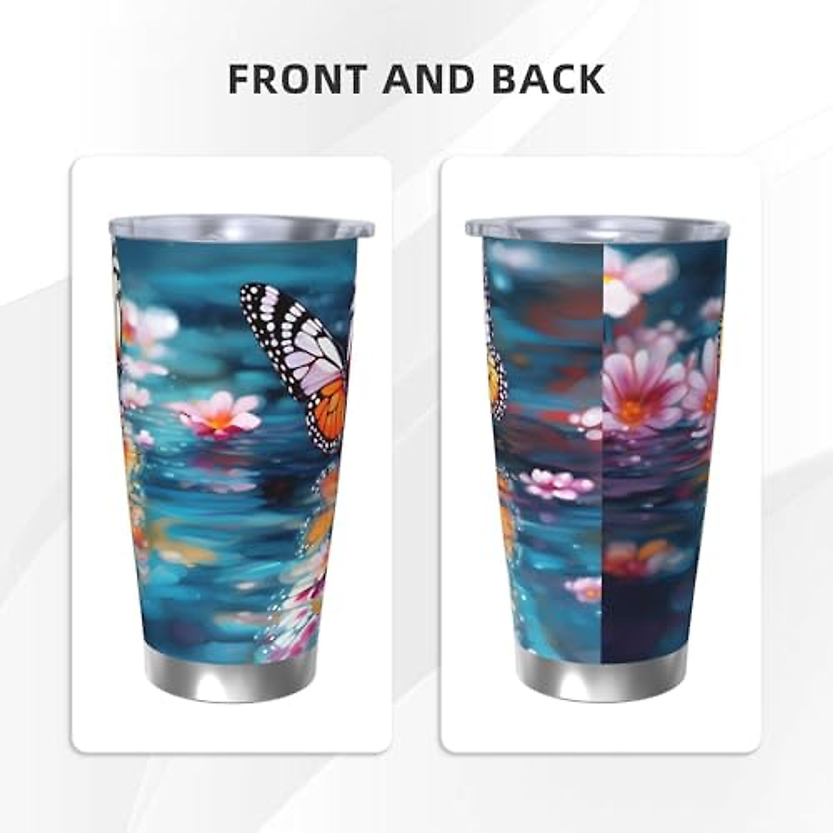 AYCZN Butterfly Flower Water 20 OZ Tumbler Stainless Steel Travel Coffee Mug, Spring Floral Insulated Water Bottle with Lid and 2 StrawsLeakproof Thermal Cup