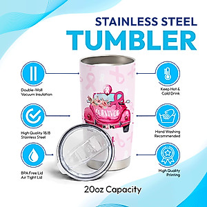 Hyturtle Personalized Breast Cancer Awareness Gifts for Breast Cancer Fighter Warrior Survivor - Birthday Christmas - Hope Pink Ribbon Flower Custom Name 20oz Stainless Steel Tumbler For Women Girl