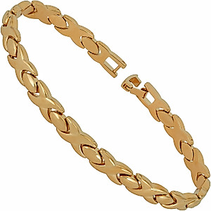 LIFETIME JEWELRY Polished “Hugs & Kisses Bracelet for Women and Men 24k Gold Plated (Gold, 8 inches)