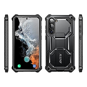 i-Blason Armorbox for Samsung Galaxy S23 Case with Built-in Screen Protector, [2 Front Frames] Full-Body Rugged Anti-Slip Bumper Case with Kickstand & Belt Clip Holster (Black)