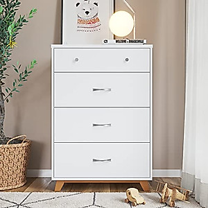 Child Craft SOHO 4 Drawer Mid-Century Modern Chest, Anti-Tip Kit, Extra-Large Storage for Baby Nursery, Kid’s Room (White/Natural)