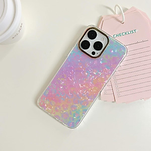 YeLoveHaw for iPhone 15 Pro Max Phone Case for Women Girls, Glitter Pink Purple Leopard Print Pattern, Shiny White Shell Slices, Slim Hard Protective Cover for iPhone 15ProMax 6.7''(Colorful Leopard)