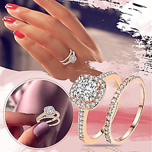 Engagement Rings Wedding Bands Stacking Women Engagement Wedding 2Pcs Set Cubic Zirconia 925 Sterling Silver Rings Size 6-10 for Women/Girl Finger Rings DIY Jewelry Gifts (Rose Gold, 7)