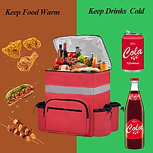 ZFZGFRCS Food Delivery Backpack Pizza Delivery Bag Insulated Delivery Bag with Cup Holders, Delivery Backpack with Support Boards for Bike Delivery, Food Delivery Bag for Carry HOT/COLD (Red)