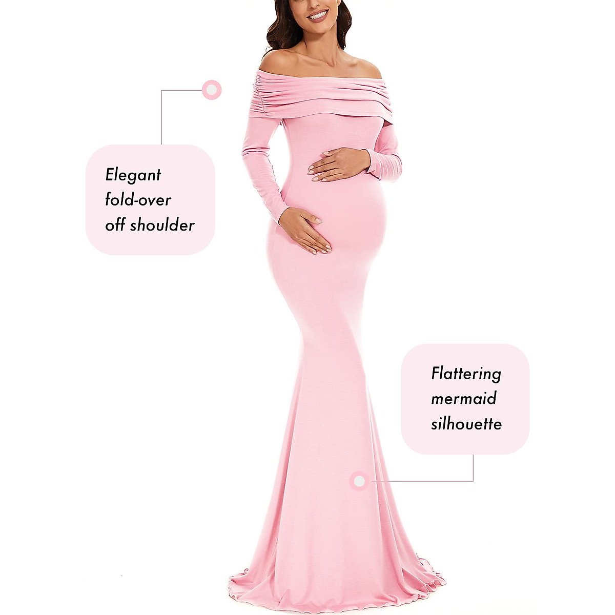 Glampunch Off Shoulders Maternity Dress Long Sleeve Ruched Maternity Gown Baby Shower Photography Pregnant Dress