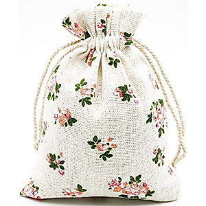 Autupy 20 Pack Floral Burlap Drawstring Bags Gift Bags Packing Storage Linen Jewelry Pouches Sacks for Christmas Wedding Party Shower Birthday, 5.5 x 3.9 Inch