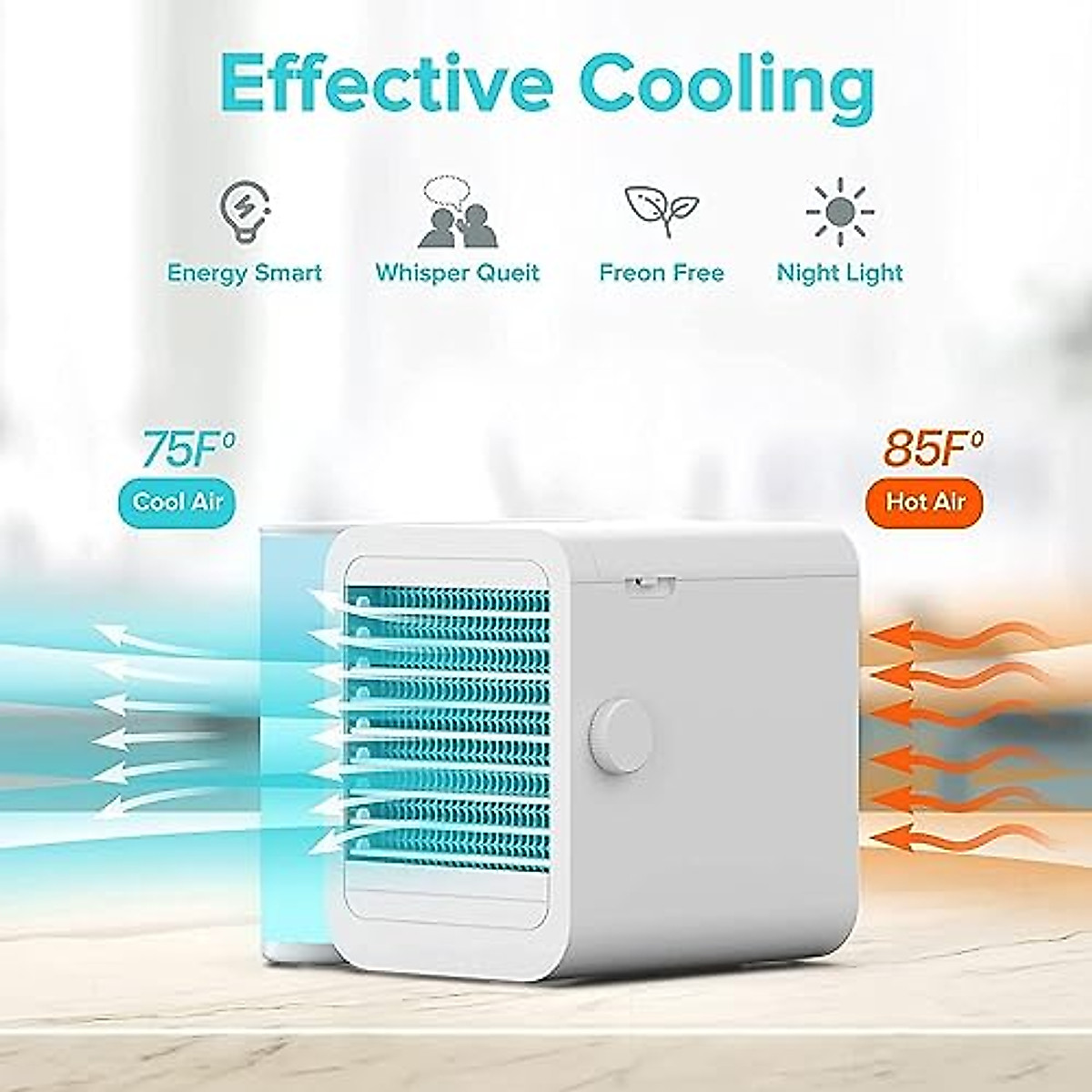 Portable Air Conditioners Fan: 1000ml Evaporative Mini Air Cooler with 3 Speeds, 7 LED Light, Personal Air Cooler Desktop Cooling Fan, Air Conditioner Portable AC Unit for Home Room Office Desk