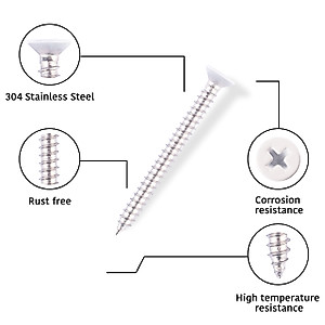 Venforze White Head Wood Screws, 100 PCS #6X1-1/2" Stainless Steel Phillips Flat Head,Stainless Steel 304 Screw,Home Screw Kit