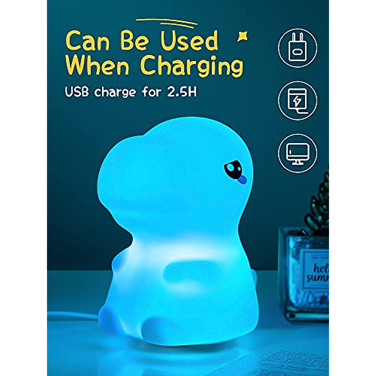 Dimanito Cute Kids Night Light Night Lamp Night Lights for Kids Bedroom Toddler Baby Portable Silicone Battery Led Nightlight Nursery (Dinosaur)