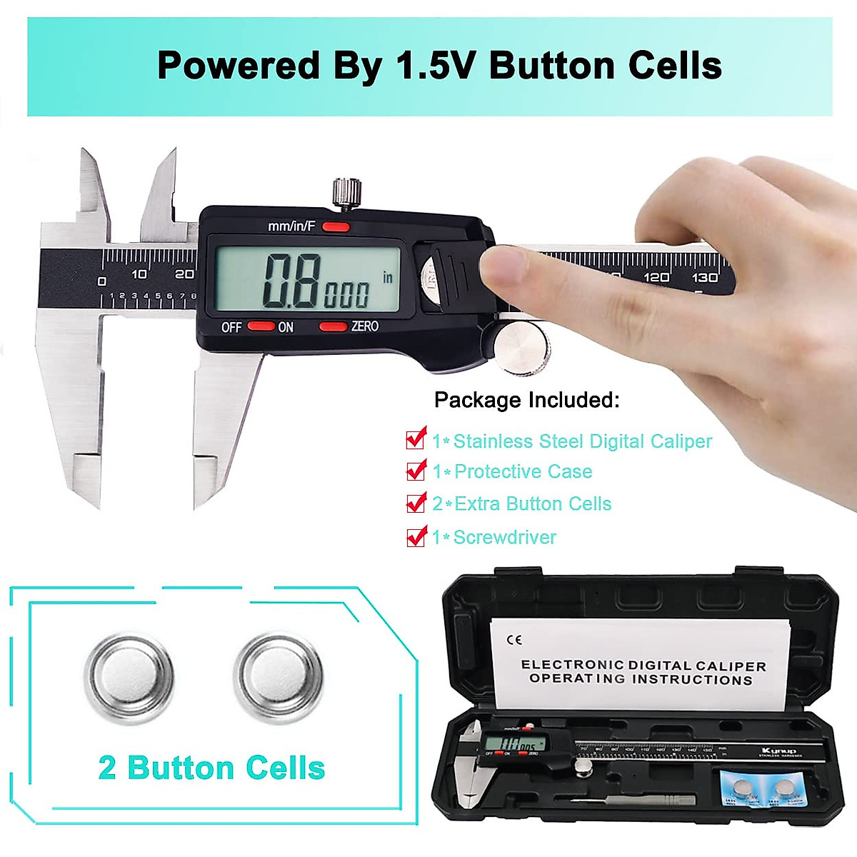 Kynup 0-12 Inch Digital Caliper, Calipers Measuring Tool with IP54 Waterproof Protection, Stainless Steel Design (150/300mm)