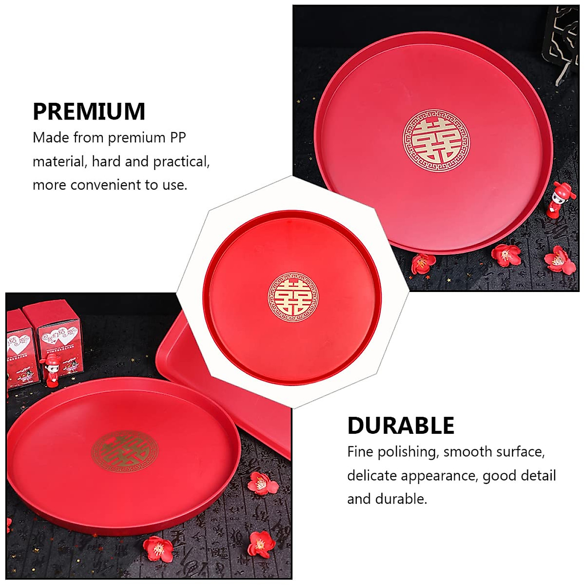 Cabilock 2 pieces Chinese Wedding Serving chinese new year snack tray chinese new year platter chinese new year candy tray Tray Platter: Red
