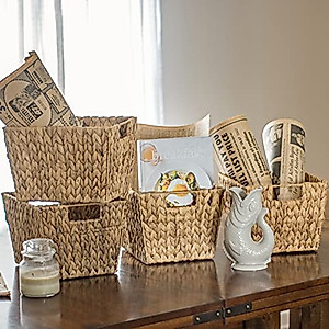 Trademark Innovations Hyacinth Storage Basket with Handles, Rectangular (Set of 4, 11.5")