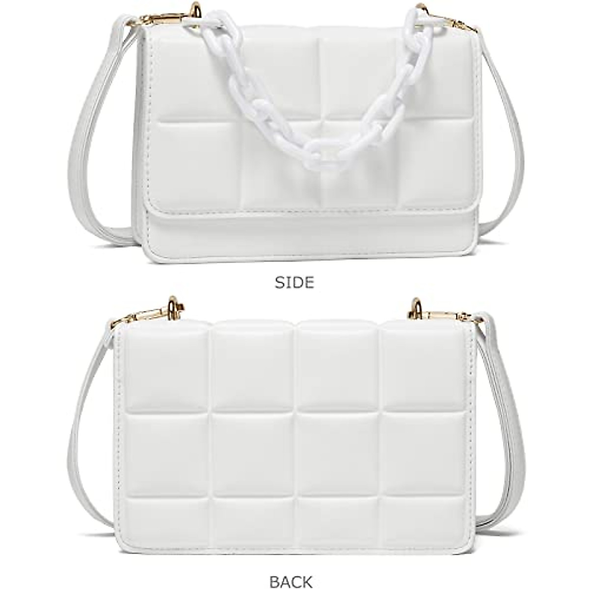 YIKOEE Mini Purse for Women with Detachable Plastic Chain Strap (White)