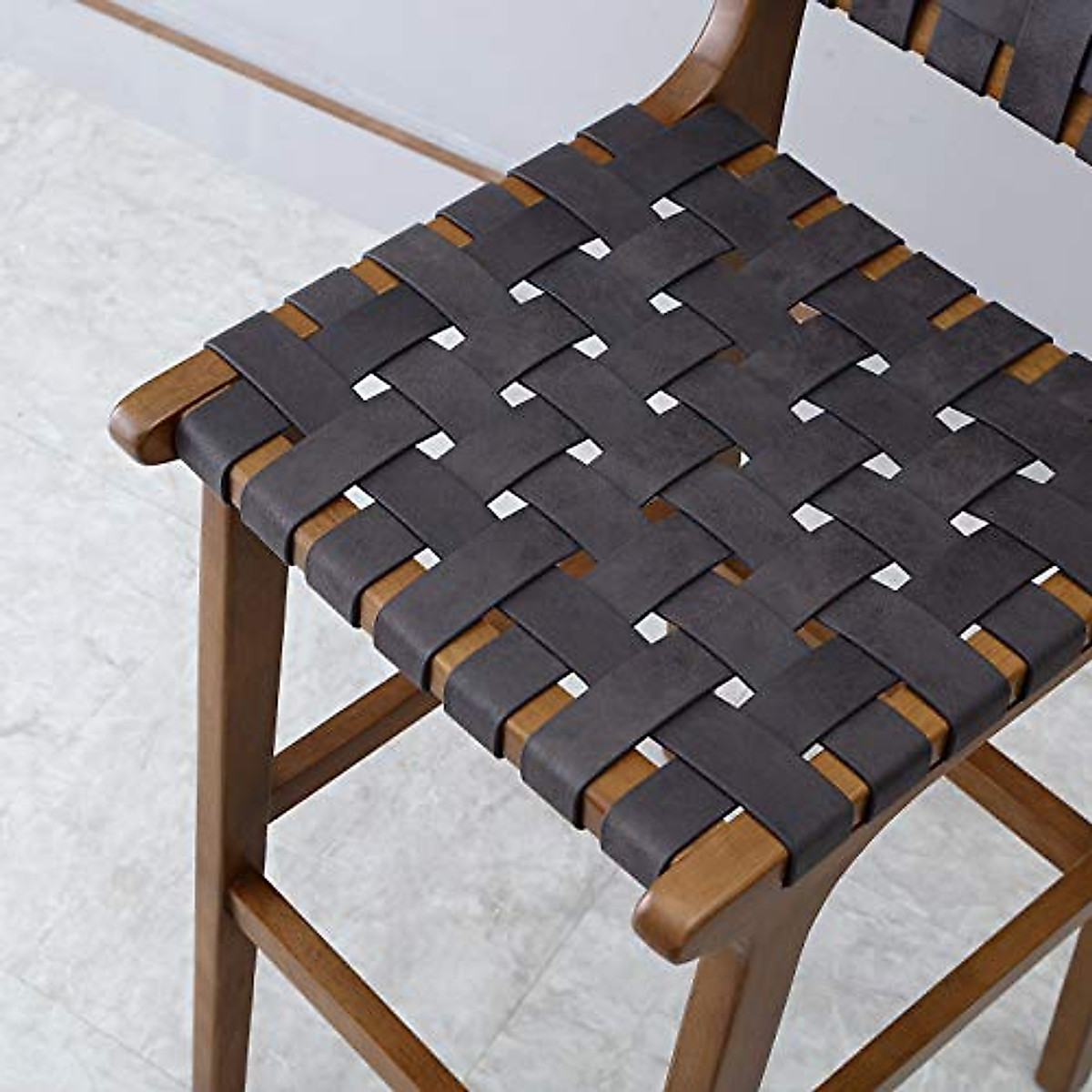 Ball & Cast Upholstered bar stools with Back, Solid Wood Frame and Faux Leather Woven Strips, bar Height Stool Dark Grey, Fully Assembled (HSA-1110-30)