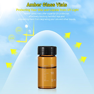 Njvial 36Pcs 20ml Small Amber Glass Vials with Lids and Scale Lab Sample Vials Empty Refillable Perfume Travel Mini Glass Graduated Measuring Bottles with Screw Caps for Essential Oils
