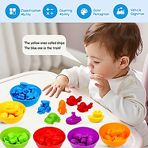 NAODONGLI Counting Transport Matching Game with Rainbow Bowls,Color Sorting & Sensory Training Montessori Preschool Education Learning Fine Motor Skills Easter Gifts for 3 4 5 Years Old Boys Girls