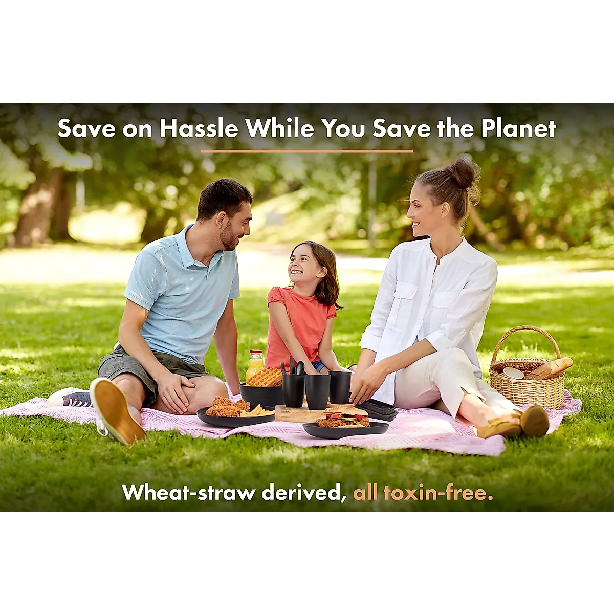 Wheat Straw Dinnerware Set, Plates and Bowls Sets, Plates, Bowls, Cups, Cutlery Set, Service for 4, Lightweight Unbreakable Plastic Dinnerware Sets, Dishwasher Microwave Safe (regular version)