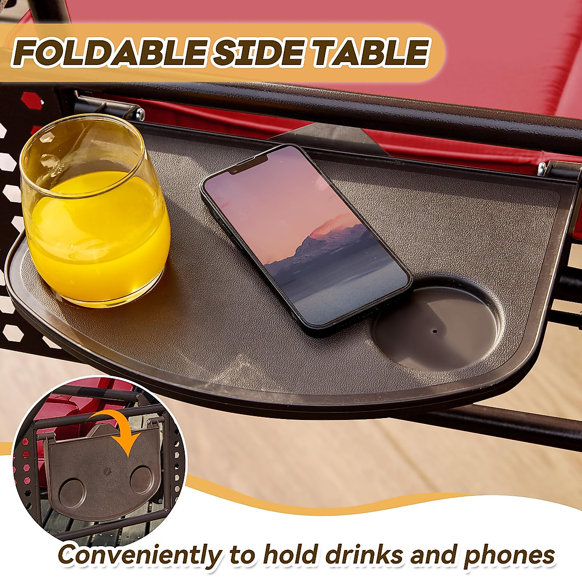 Yalissey 3 in 1 Outdoor Porch Swing with Adjustable Canopy, 3 Seat Outdoor Swing for Adults, Patio Swing Chair with Thickened Cushions,Pillows & Cup Holders for Backyard, Porch, Garden (Wine Red)