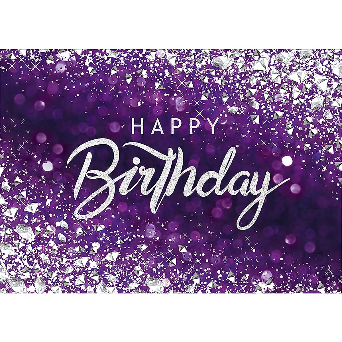 SVBright Purple Happy Birthday Backdrop for Women 7Wx5H Shinning Diamond Silver Bokeh Dots Woman Girls Elegant Sweet Princess Polyester Fabric Photography Background Banner Photo Booth Photo Studio