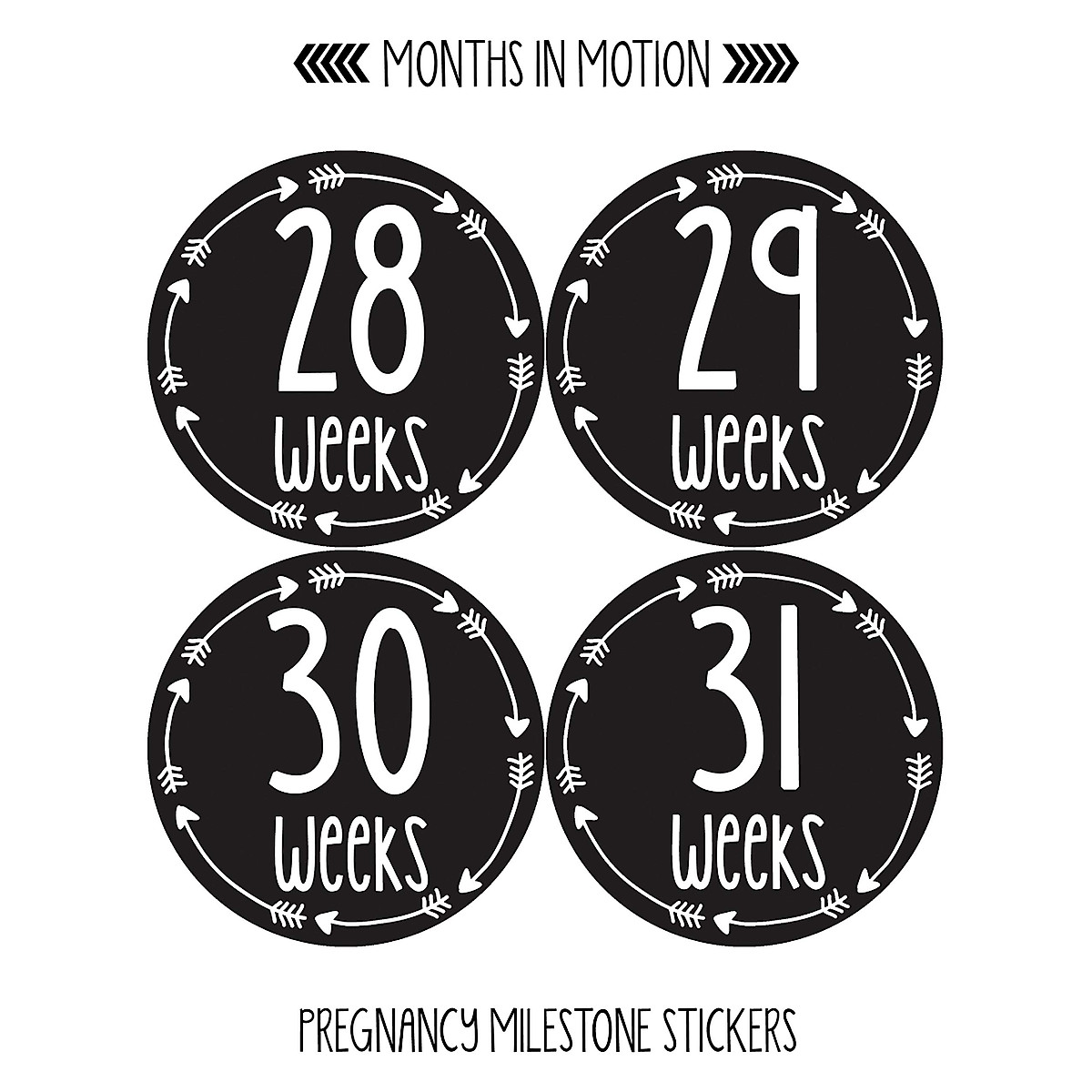 Months In Motion Pregnancy Weekly Belly Growth Stickers - Week to Week Pregnant Expecting Photo Prop - Maternity Keepsake - Baby Bump - Large Set of 36 Weekly Photo Sticker