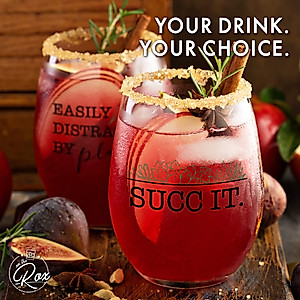 On The Rox Drinks Plant Lady Succulent Cactus Gifts for Women- Set of 2 Funny Wine Glasses 15oz (Easily Distracted by Plants - S**c It)