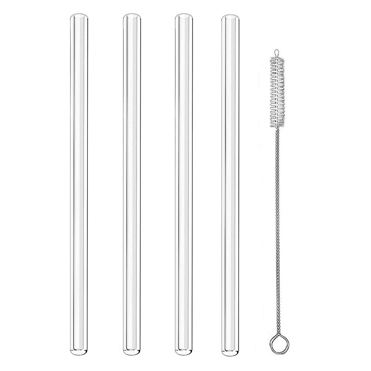 ALINK Clear Straight Glass Drinking Straws, 9" x 10 mm Reusable Smoothie Straws, Set of 4 with Cleaning Brush