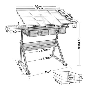 ROLTIN Drafting Tables Height Adjustable Drawing Art Table,Artists Desk Tilting Glass Tabletop Paintings Work Station with Storage Drawer,Writing Art Craft Work Station (Color :