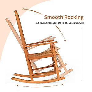 Tangkula 3 Piece Patio Rocking Bistro Set, Patiojoy Eucalyptus Wood Conversation Set with 2 Rockers and 1 Coffee Table, Outdoor Rocking Chair Set with Coffee Table for Porch, Patio and Backyard