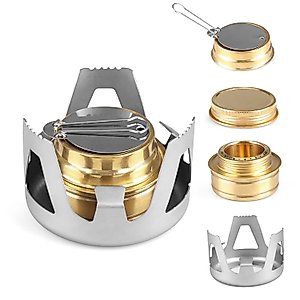 Mini Alcohol Backpacking Stove,Lightweight Brass Spirit Burner with Aluminium Stand, Portable Backpacking Stove for Camping, Hiking,Picnic (Gold)