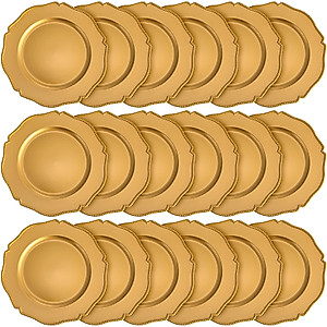 Pinkunn 18 Pcs 13 Inch Christmas Charger Plates Bulk Scalloped Charger Plates with Beaded Rim Dinner Plastic Chargers Plates for Christmas Xmas Wedding Receptions Engagement Party Banquets(Gold)