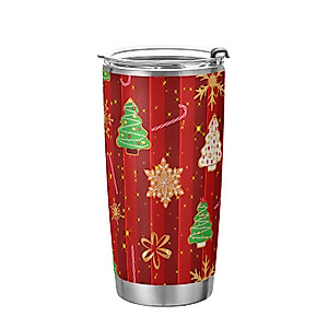 Yasala Christmas Tumbler Xmas Tree Red Stripes Insulated Coffee Cup Beverage Container Office Travel Mug with Straw and Lid 20oz Holiday Back to School Gift