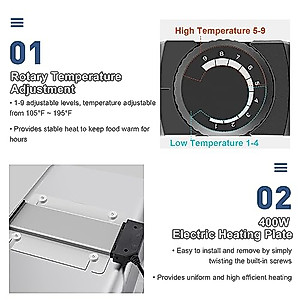 THXSUN Electric Chafing Dish Buffet Set, 9QT Stainless Steel Chaffing Dishes, 400W Buffet Servers and Warmers with Glass Lid, 9 Heating Levels, Food Warmers Chafers for Party Catering (1/1 Full Size)