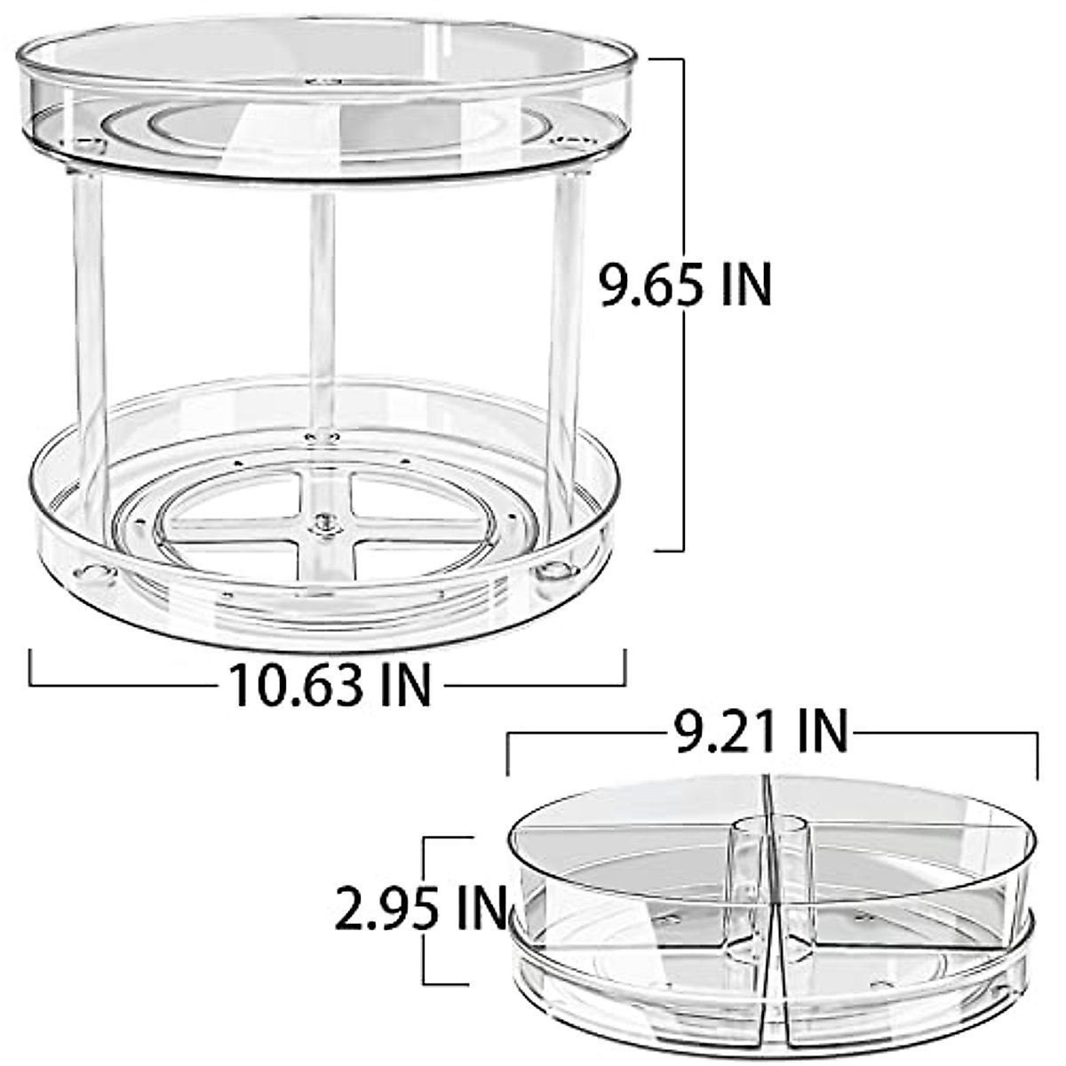 Aconfei Lazy Susan Organizers, 10.7 Inch 2 Tier Lazy Susan Turntable and 1 Tier 9.05Inch Lazy Susan Turntable with 4 Removable Bins, 360 Degree Rotating Spice Racks for Cabinet, Pantry and Kitchen