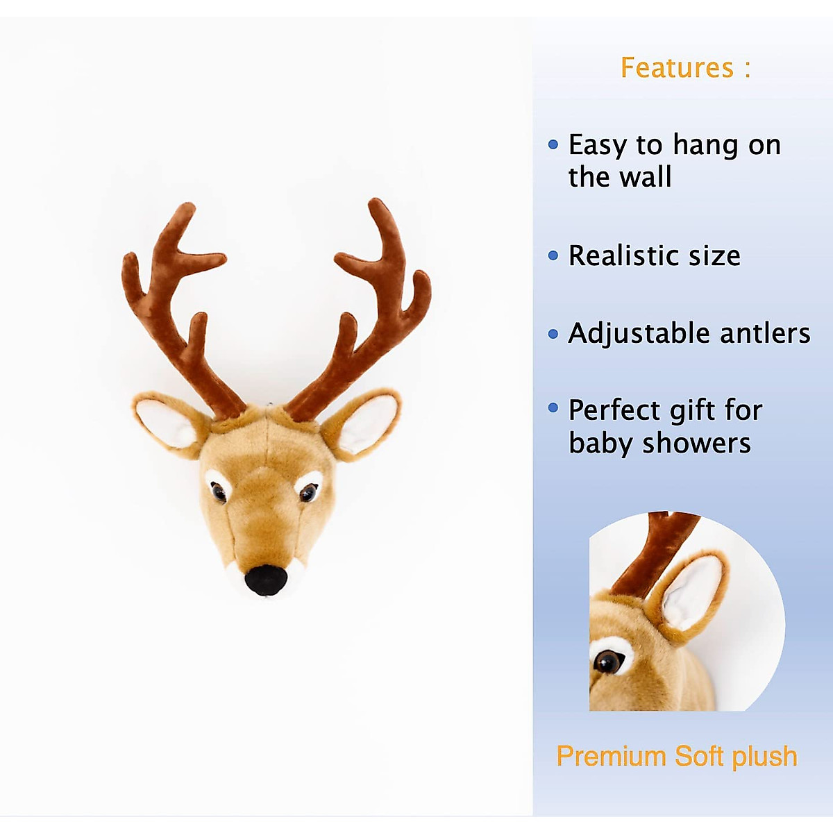 BAOUBEAR Plush Stuffed Deer Head – 17 Inch Hunting Toy, Handcrafted Trophy, Woodland Nursery Decor