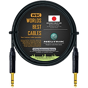 WORLDS BEST CABLES 5 Foot - Balanced TRS Patch Cable Custom Made Using Mogami 2549 (Black) Wire and Neutrik NP3X-B Gold TRS Stereo Plugs
